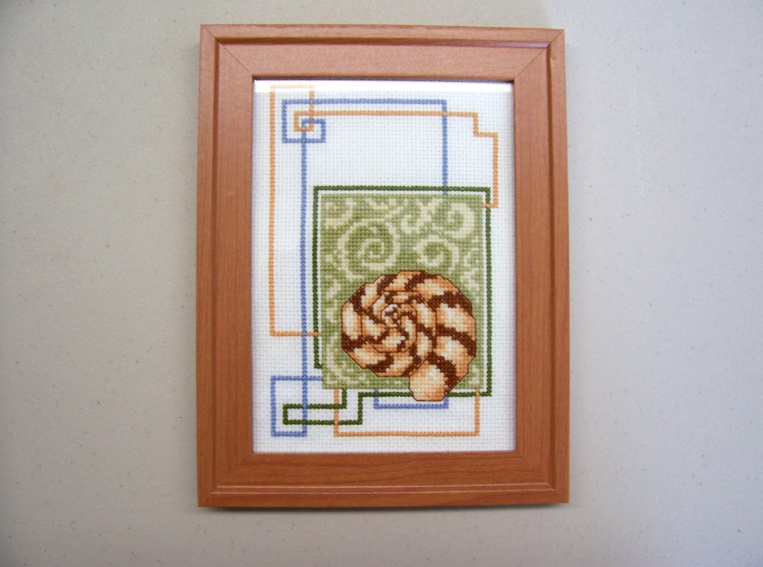 Sea Shell Cross Stitch Finished With Frame - X Stitch, Completed Cross ...