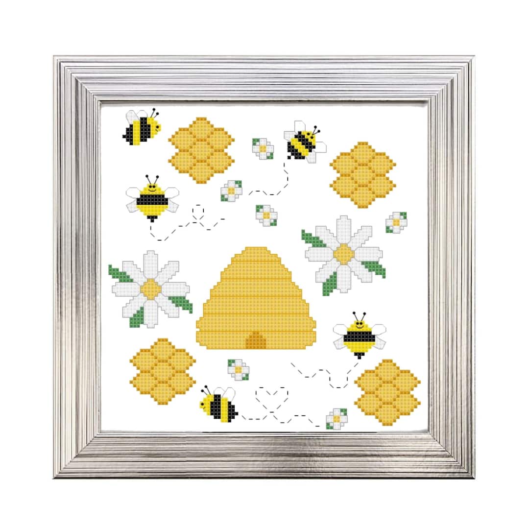 Bees and Hive Cross Stitch Pattern: Floral Beehive Design (PDF File) - Etsy