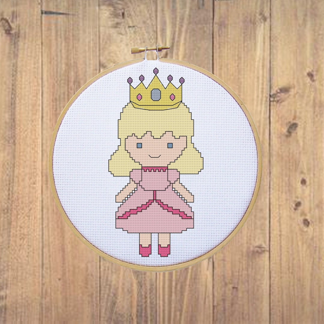 Princess Cross Stitch Pattern in Pink - Digital PDF File - Hoop Art ...