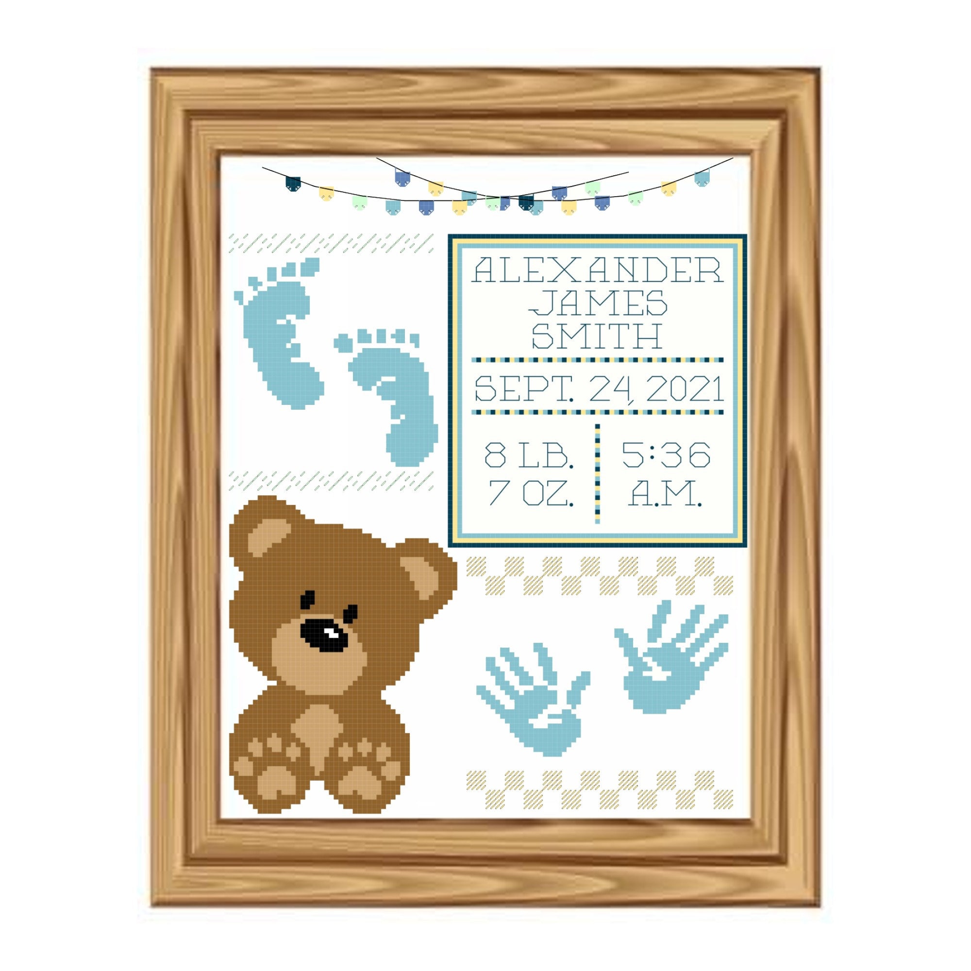 Birth Announcement Cross Stitch Pattern for Boy - PDF File - Etsy