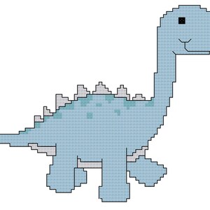 Cute Dinosaur Cross Stitch Pattern in Blue - Digital File/ Instant ...