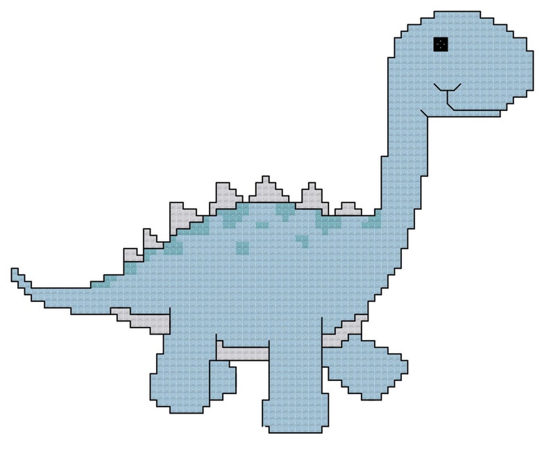 Cute Dinosaur Cross Stitch Pattern in Blue - Digital File/ Instant ...