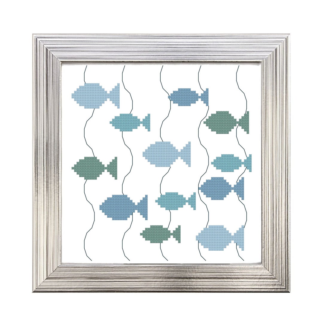 Fish in Water Cross Stitch Pattern - PDF Pattern - Easy, Simple Cross ...