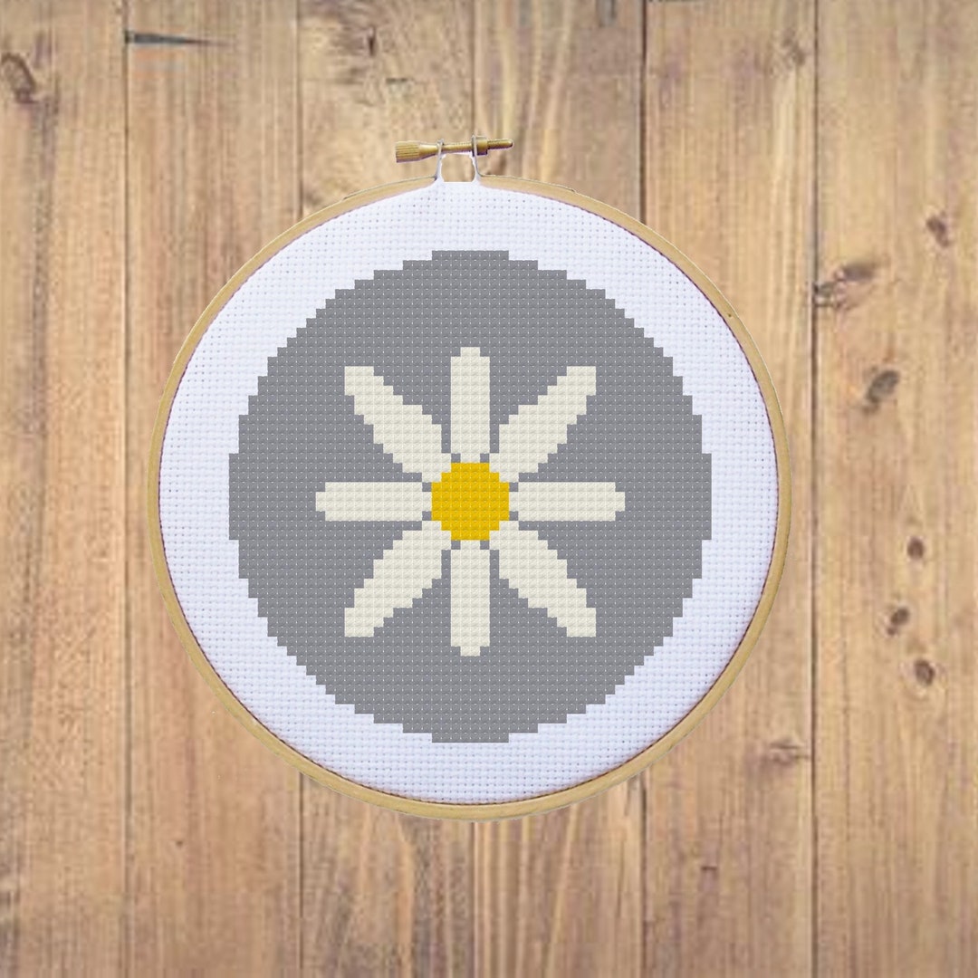 Daisy Cross Stitch Pattern Blue - Digital File Hoop Art 3.5 Inches - Easy Cross Stitch, Spring ...