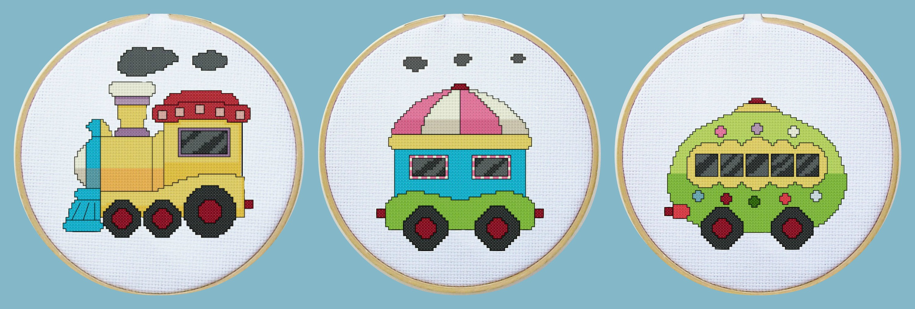 Train Cross Stitch Pattern - Digital File - Hoop Art, Embroidery ...
