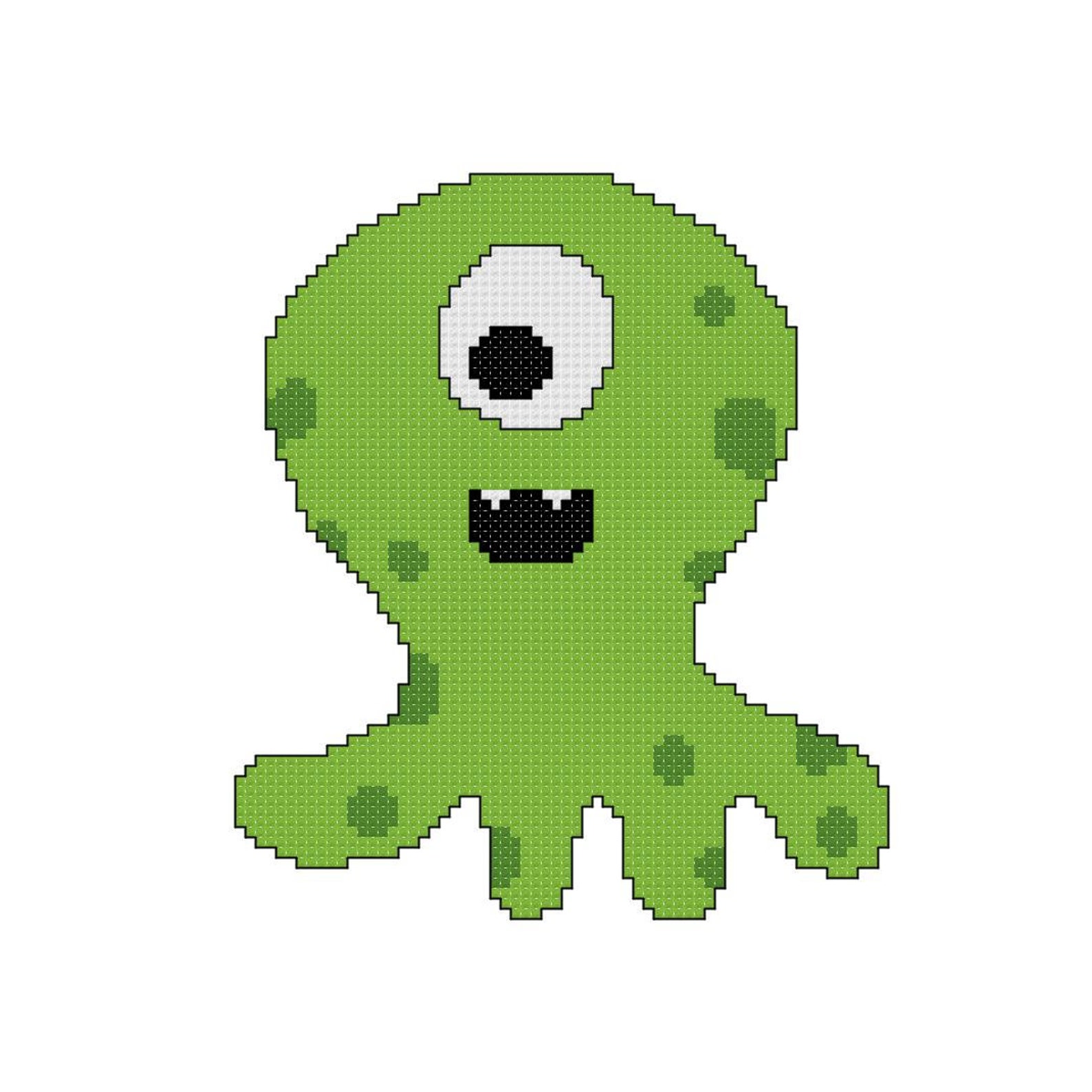 Cute Monster Cross Stitch Pattern in Green - Digital File/ Instant ...