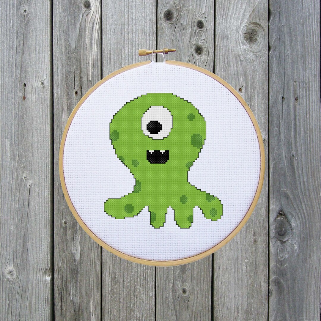 Cute Monster Cross Stitch Pattern in Green - Digital File/ Instant ...