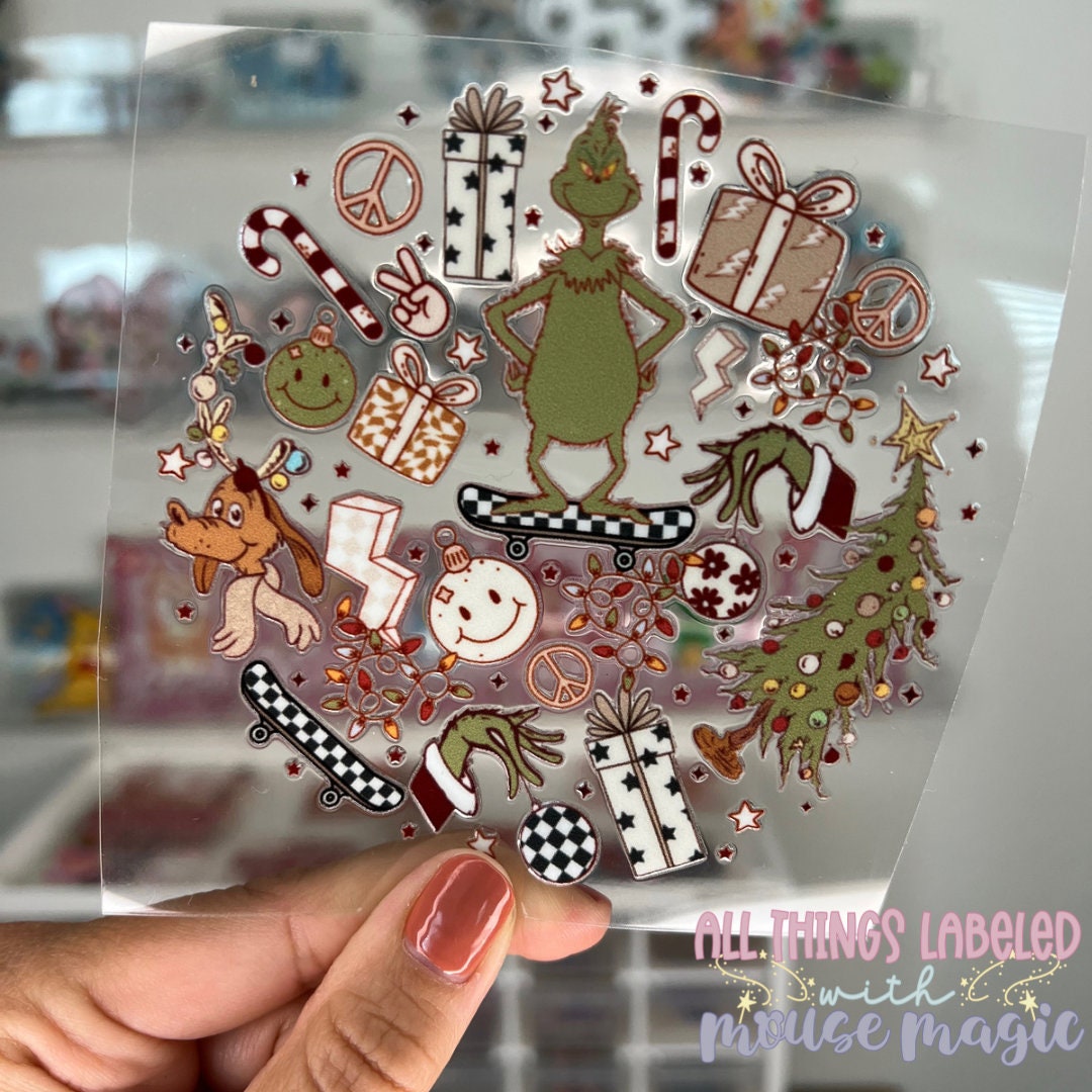 Mean One Checkered UV DTF Grumpy Before Coffee Decal Holiday Whoville ...