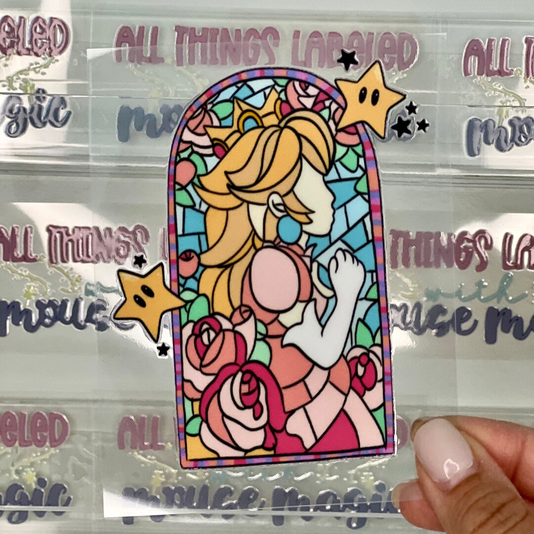 Princess Peach Glass UV DTF Super Mario Inspired Decal Peach Sticker ...