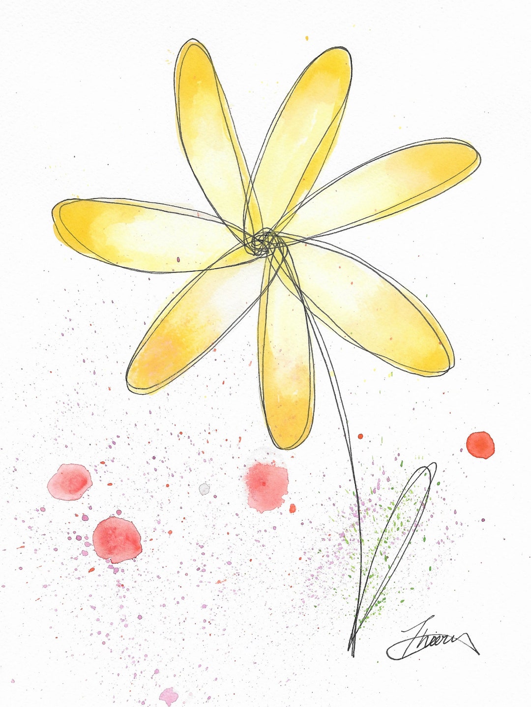 Modern Minimalist Line Drawing of Flower, Printable Wall Art, Bedroom ...