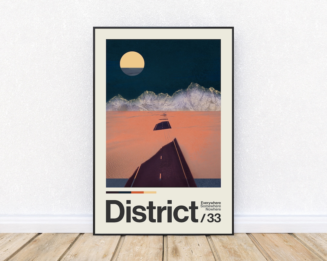 Mid-century Modern Travel Poster, Desert Road, Wanderlust, Retro Style ...