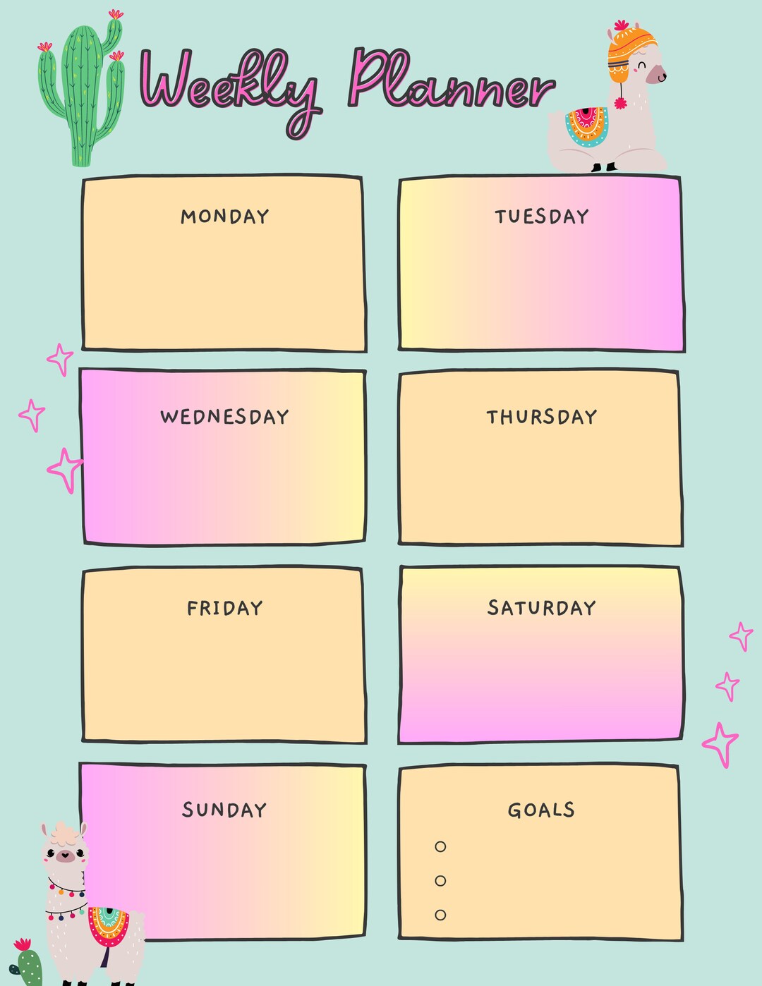 Llama, Weekly Planner, Instant Download, Healthy Lifestyle, Weekly ...