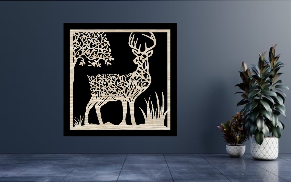 Deer Design Laser Cut Wall Art SVG DXF PNG, Deer Silhouette, Hunting ...