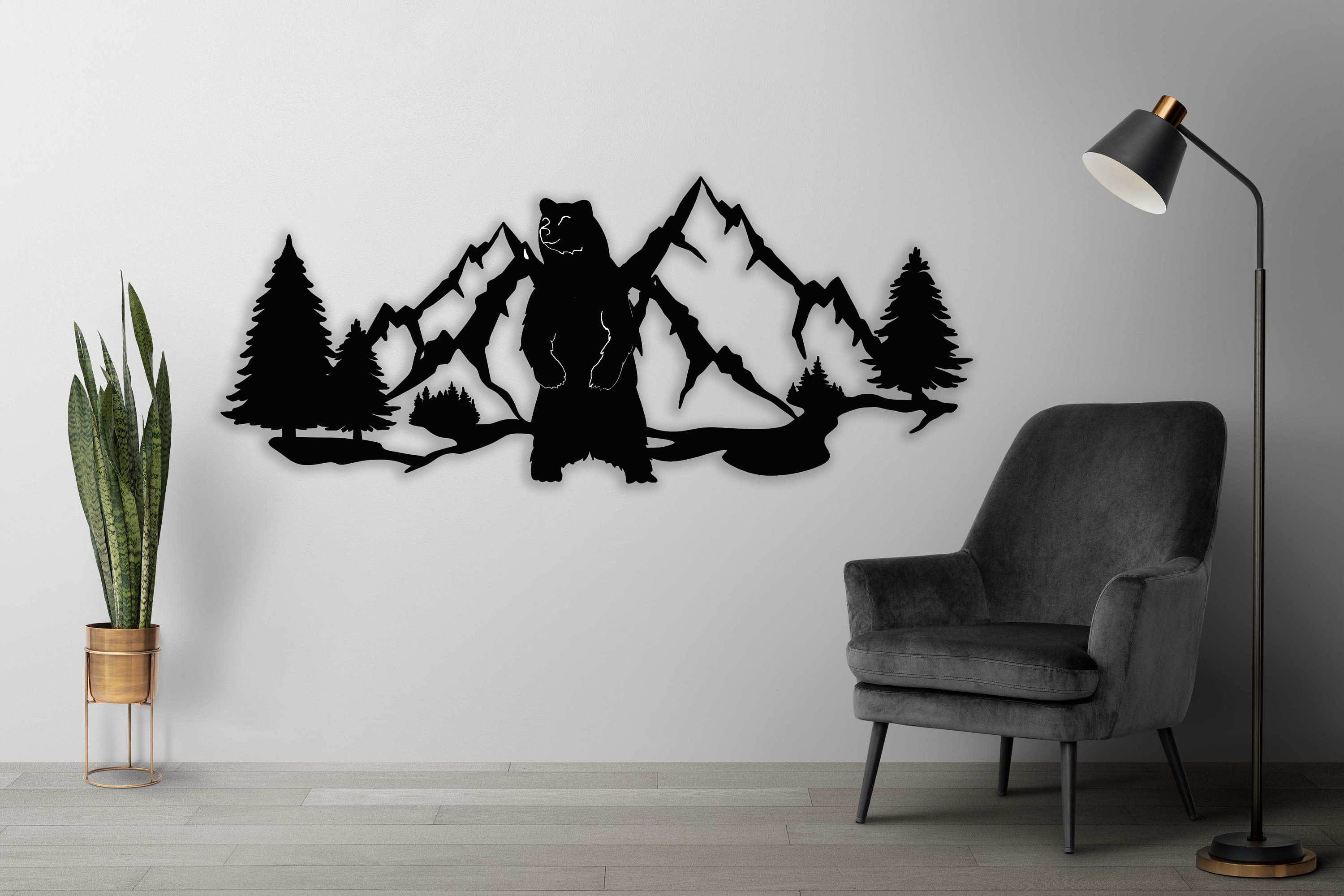 Mountains With Bear Dxf Svg Png File , Mountains Dxf , Forest , Laser ...