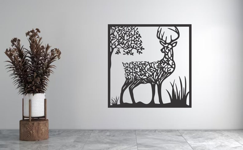 Deer Design Laser Cut Wall Art SVG DXF PNG, Deer Silhouette, Hunting ...