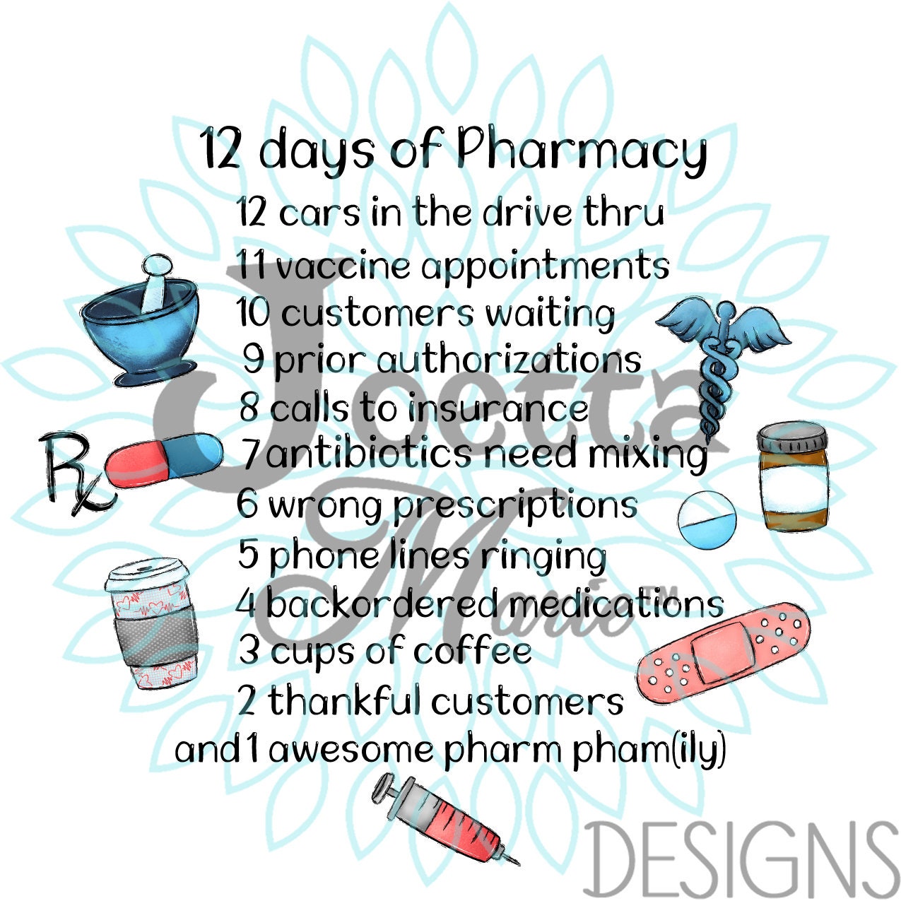 Pharmacy, Christmas, 12 Days of Christmas | PNG Design Digital Download ...