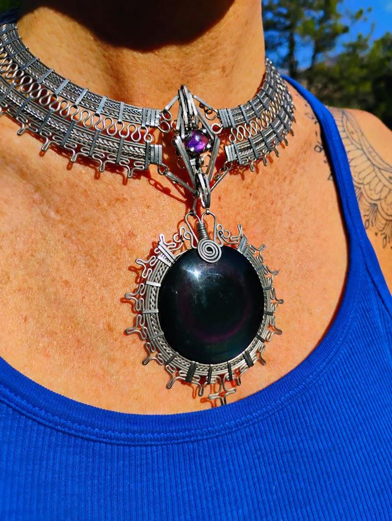 Rainbow Obsidian Necklace, Womens Custom Jewelry, Luxury Hand Made ...