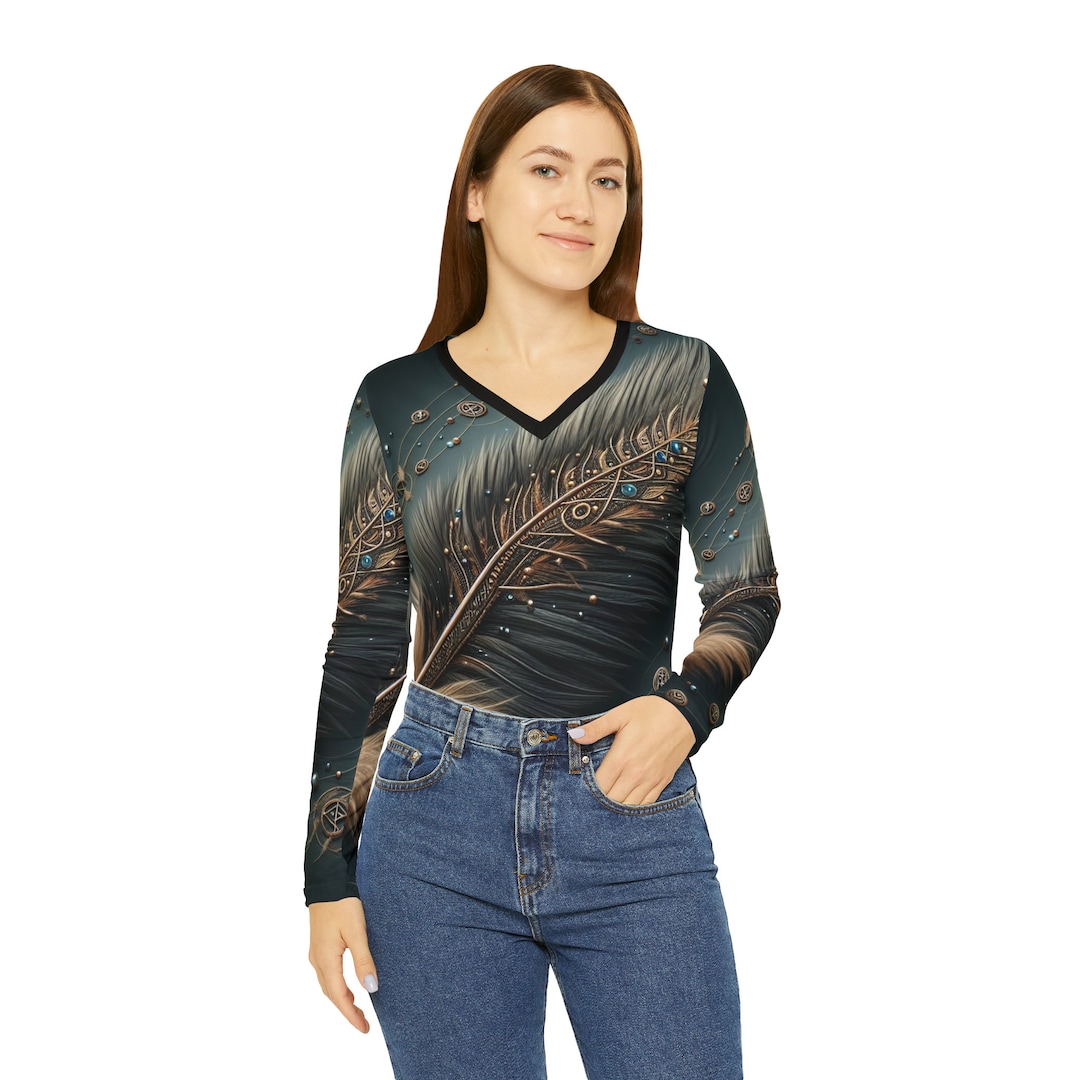 Viking Norse Mythology, Celtic Runes, Feathers Women's Long Sleeve V ...