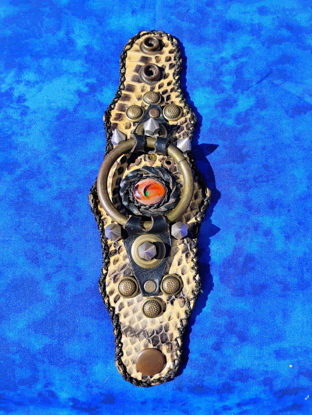Snakeskin and Fire Opal Cuff Bracelet, Cuff Bracelets, Studded ...