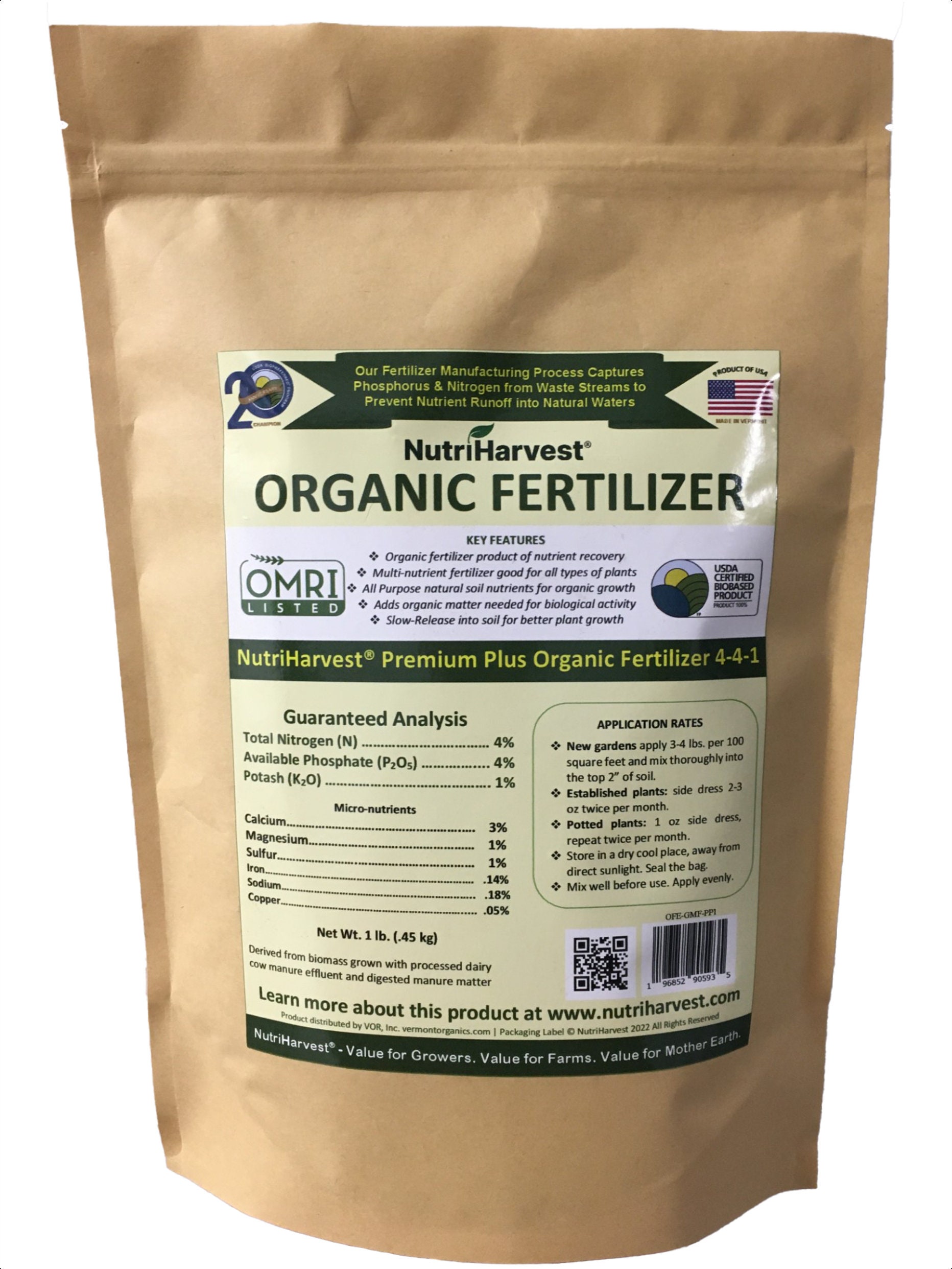Nutriharvest® Premium Plus Organic Fertilizer 4-4-1, 1 Lb. Omri-listed ...
