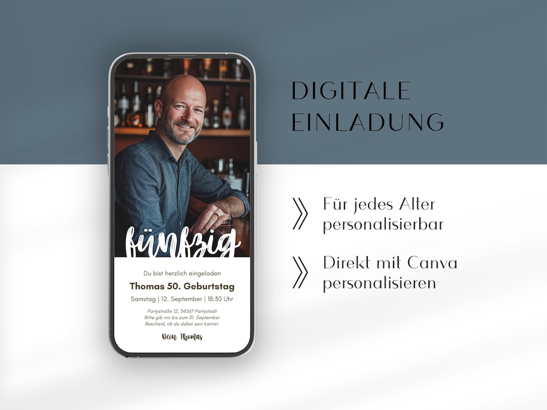 Digital Birthday Invitation Photo | German Canva Template | Photo ...