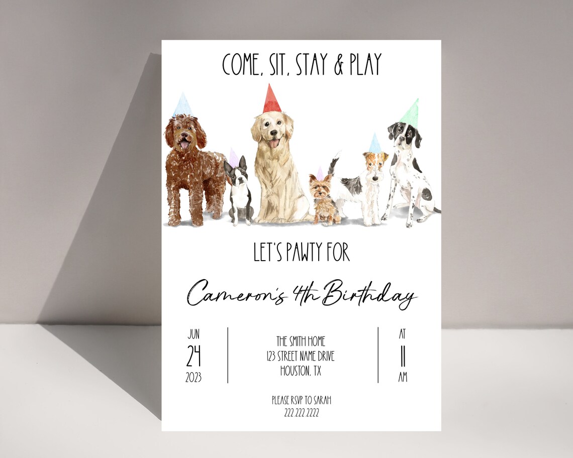 Come Sit Stay Play Birthday Invitation Template, Dog Theme Birthday ...