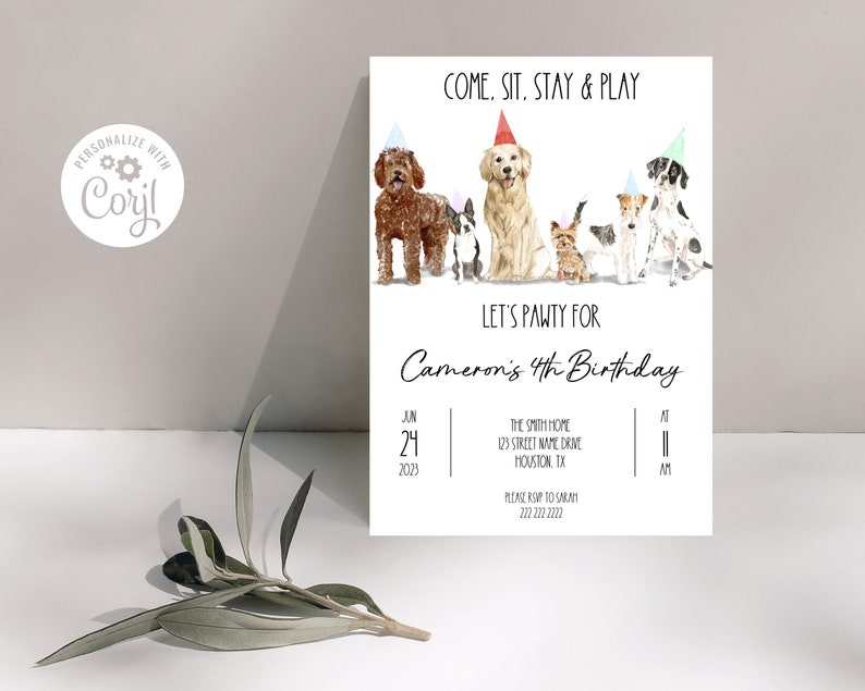 Come Sit Stay Play Birthday Invitation Template, Dog Theme Birthday ...