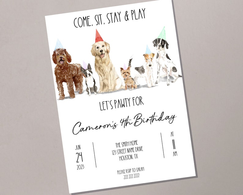 Come Sit Stay Play Birthday Invitation Template, Dog Theme Birthday ...