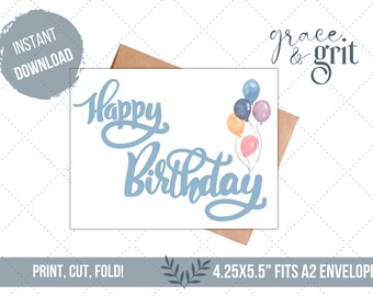 Happy Birthday Printable Digital Notecard , Birthday Note Card - Etsy
