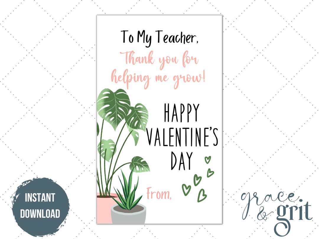 Printable Teacher Valentine Card / Thank You Teacher / School Valentine ...