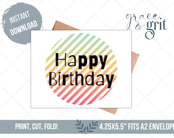 Happy Birthday Printable Digital Notecard , Birthday Note Card - Etsy