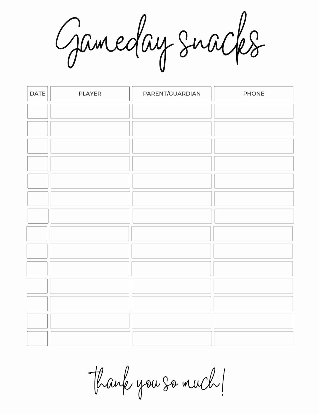 Gameday Snack Sign up Sheet - Etsy