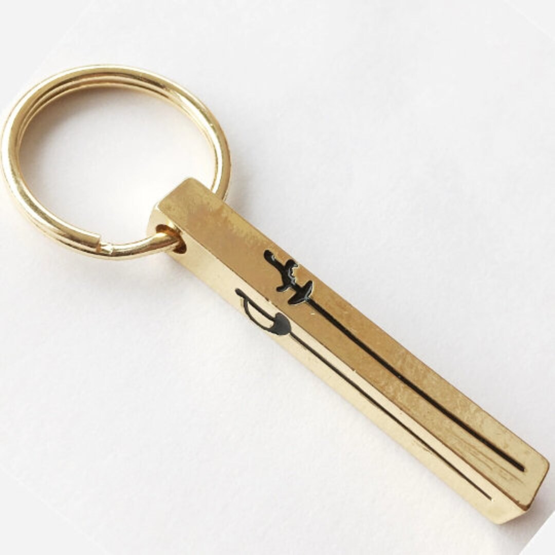 GOLD Sabre Foil Epee Fencer Keyring: 4 Sided Bar Keyring Four Sided ...