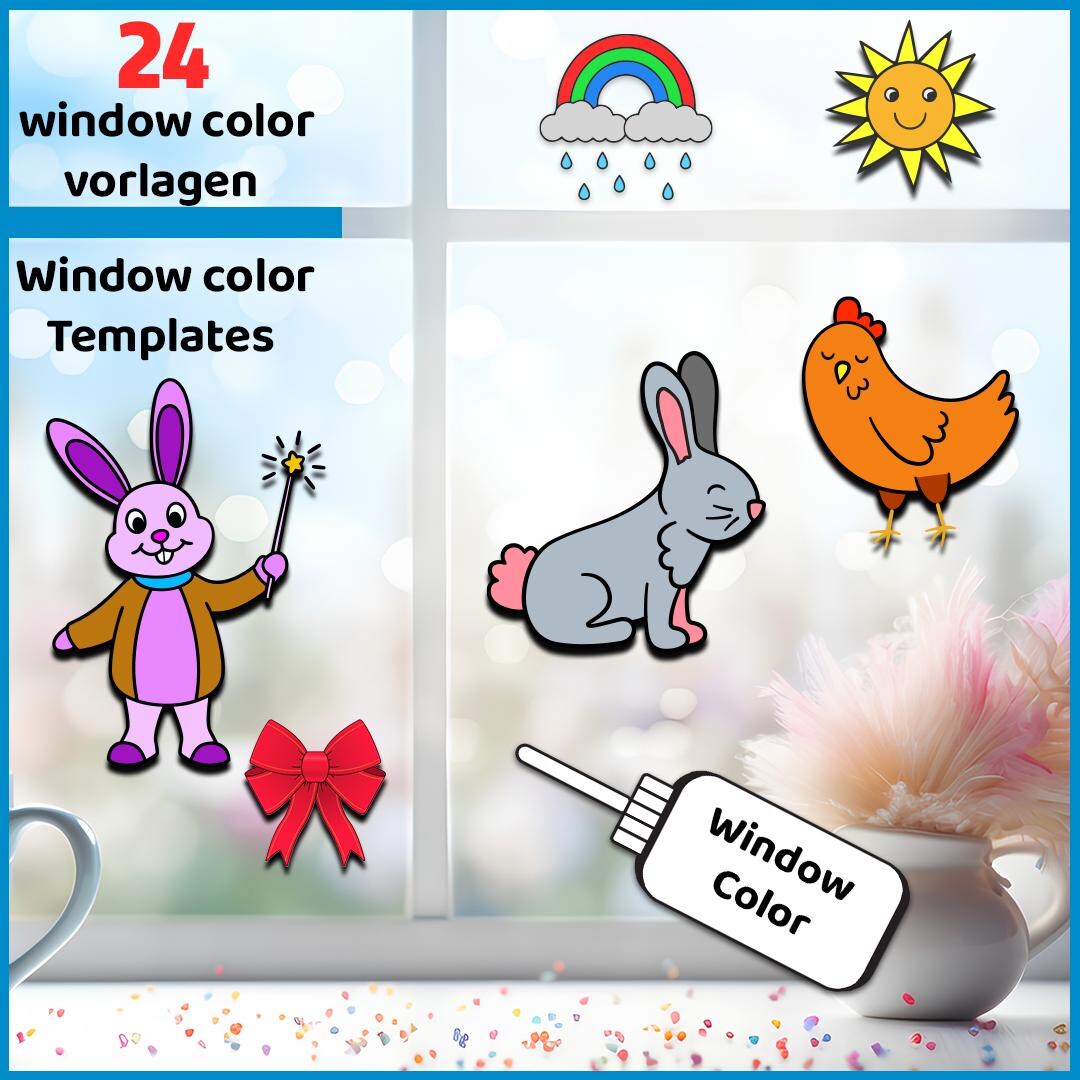 24 Easter Window Color Templates | Printable Easter Window Decor ...