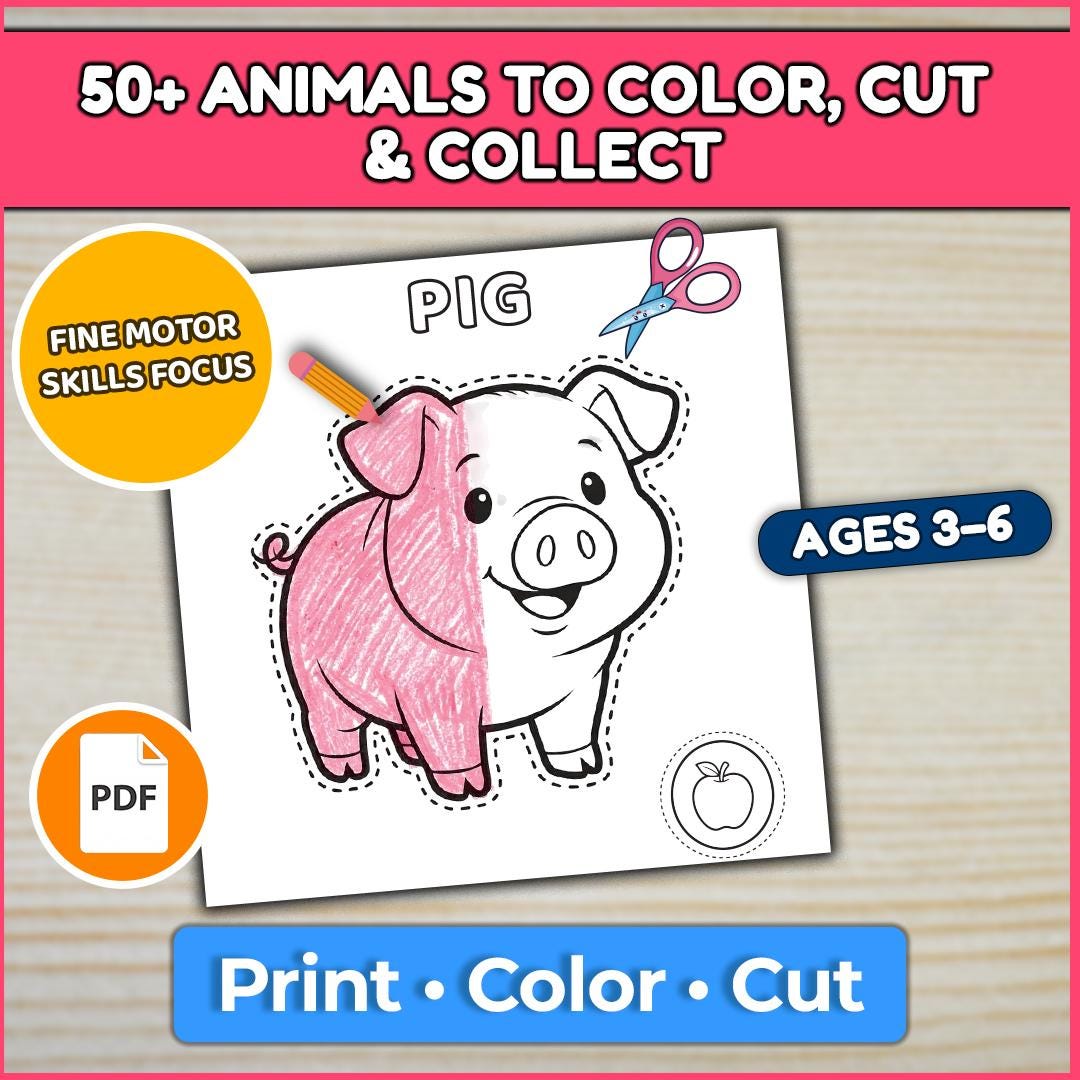 50+ Animal Scissor Skills Activity Game | Kids Scissor Practice ...