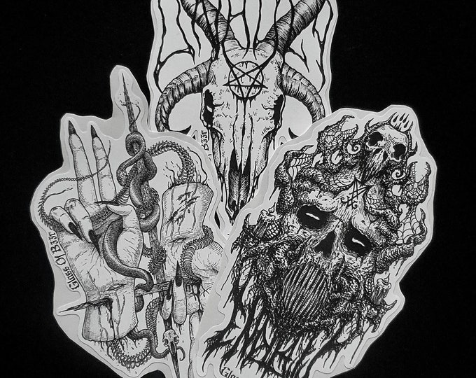 THE OCCULT Sticker Set / Animal Goat Skull Metal Logo Pentragram ...