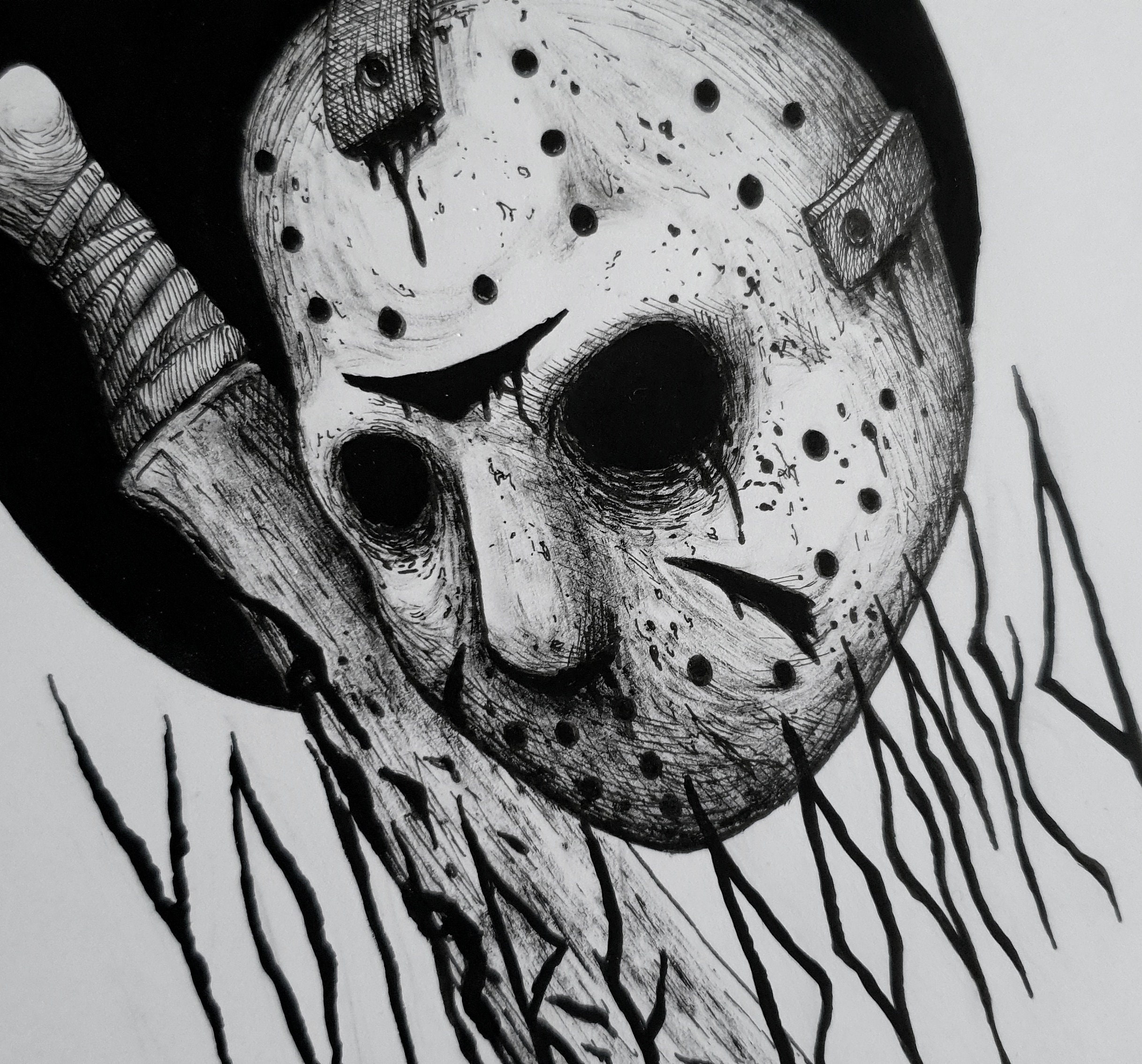 YOU'RE DOOMED Original Drawing / Slasher Horror Scary Movie Jason ...