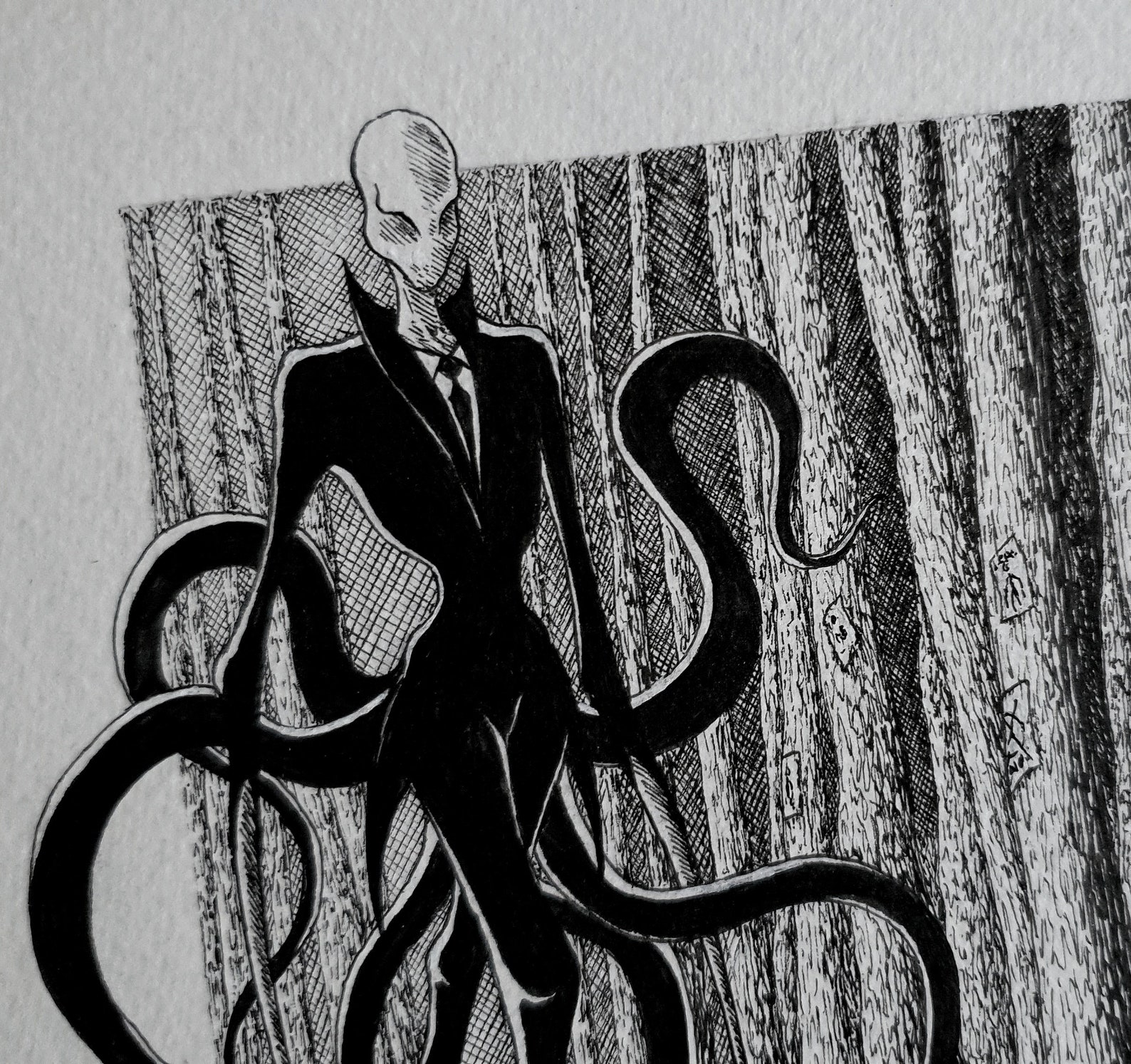 SUIT Original Ink Drawing / Creepypasta Urban Horror Legend Slenderman ...