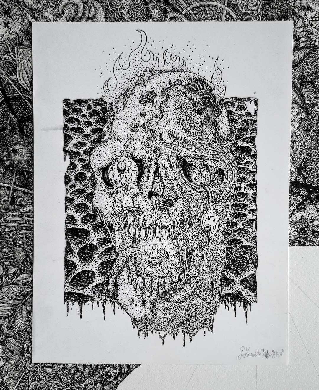 MELTING ALIVE Original Fineliner Drawing / Summer Heat Melting Zombie ...
