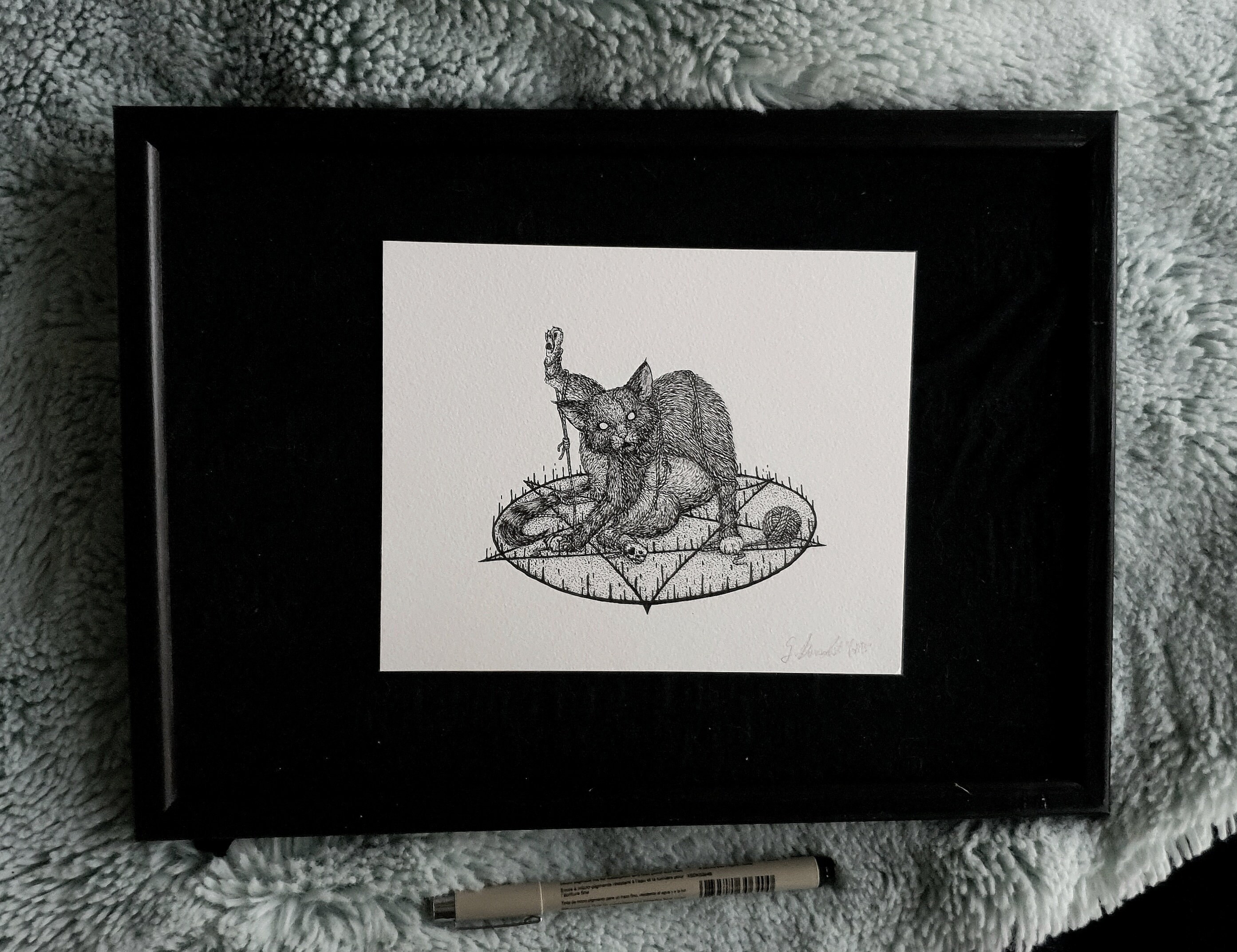Original Cat in a KNOT Fineliner Drawing / Occult Pet Cat in Yarn ...