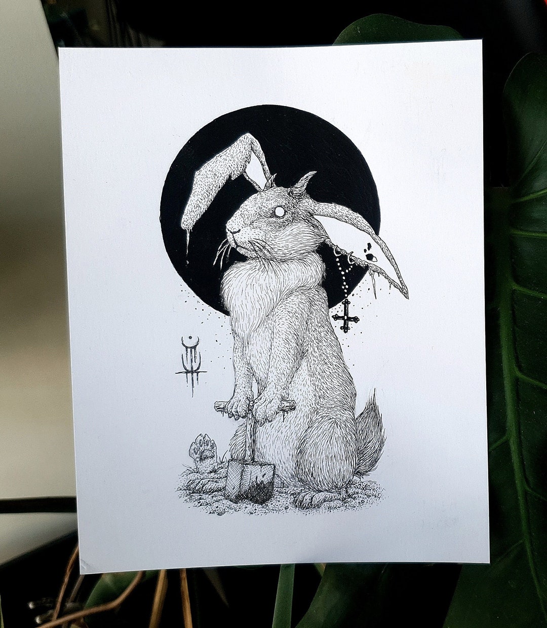 MAKE IT LUCKY Original Fineliner Art / Gothic Bunny Occult Animal ...