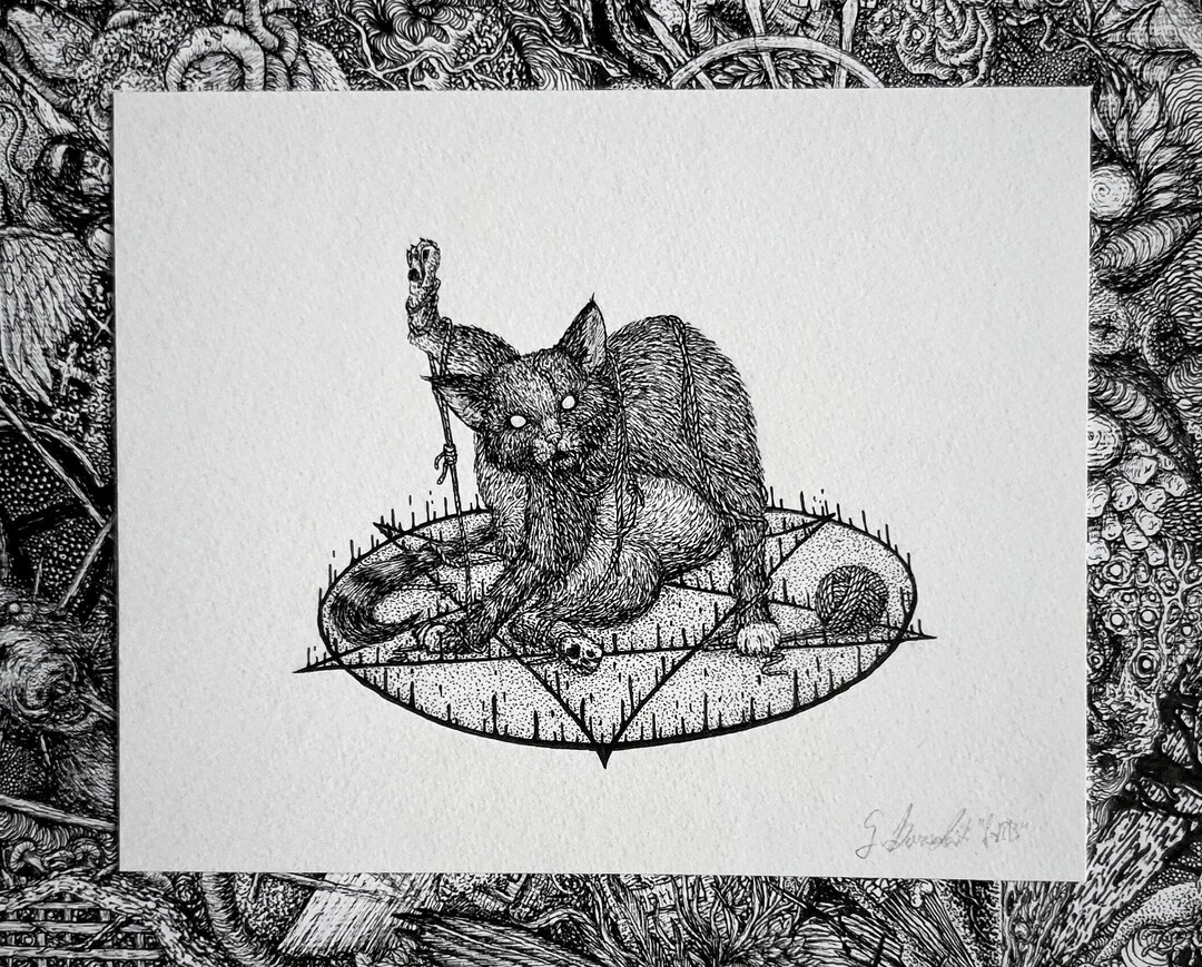 Gato original en un dibujo KNOT Fineliner / gato mascota oculto en hilo ...