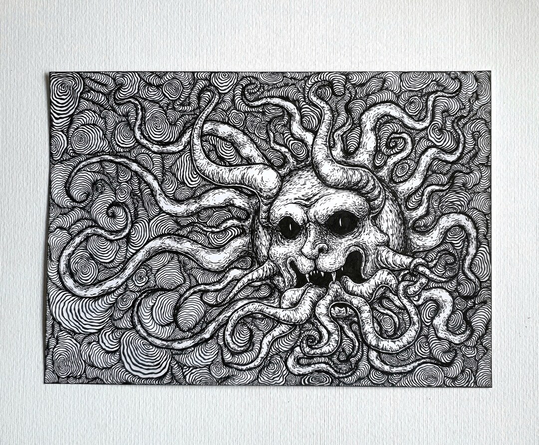 SCORCHING HEAT Original Art / Sun Horror Surreal Fineliner Trippy ...