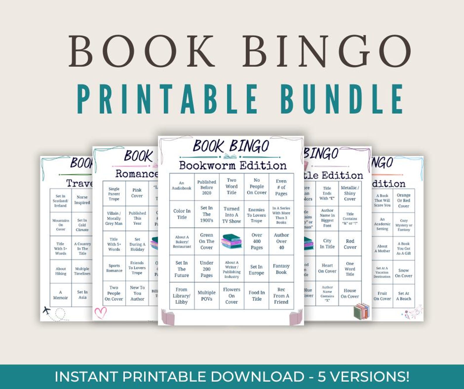 Book Bingo Cards, Bookish Printable, Bookish Bingo, Reading Journal ...