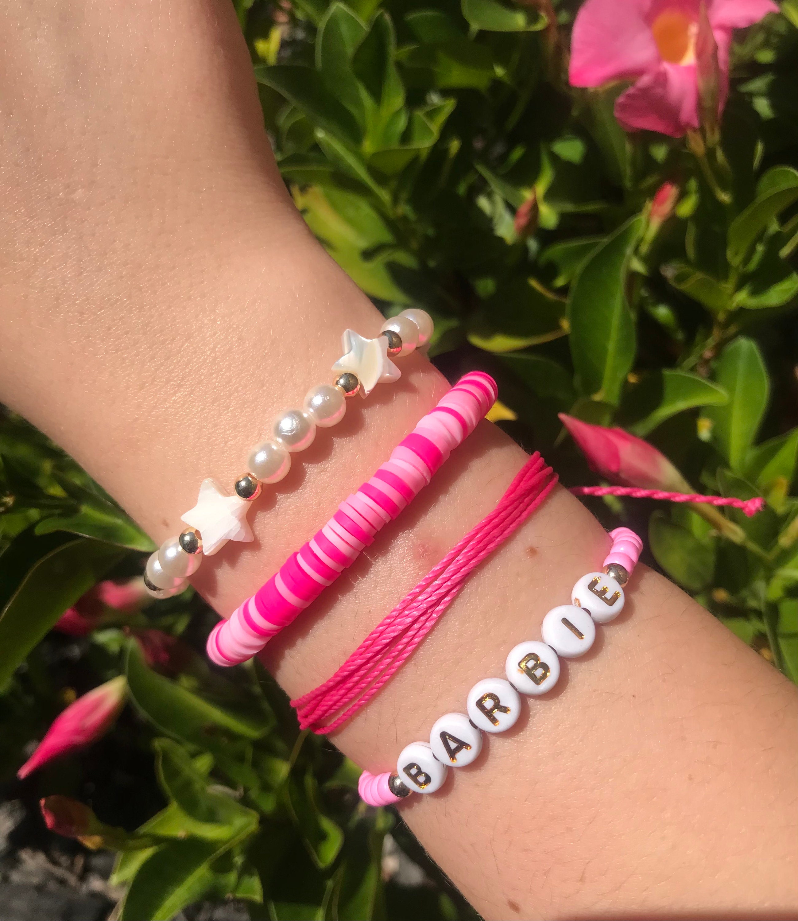 Pink Doll Inspired Bracelets, Clay Bead Bracelets, Wax String Bracelets ...