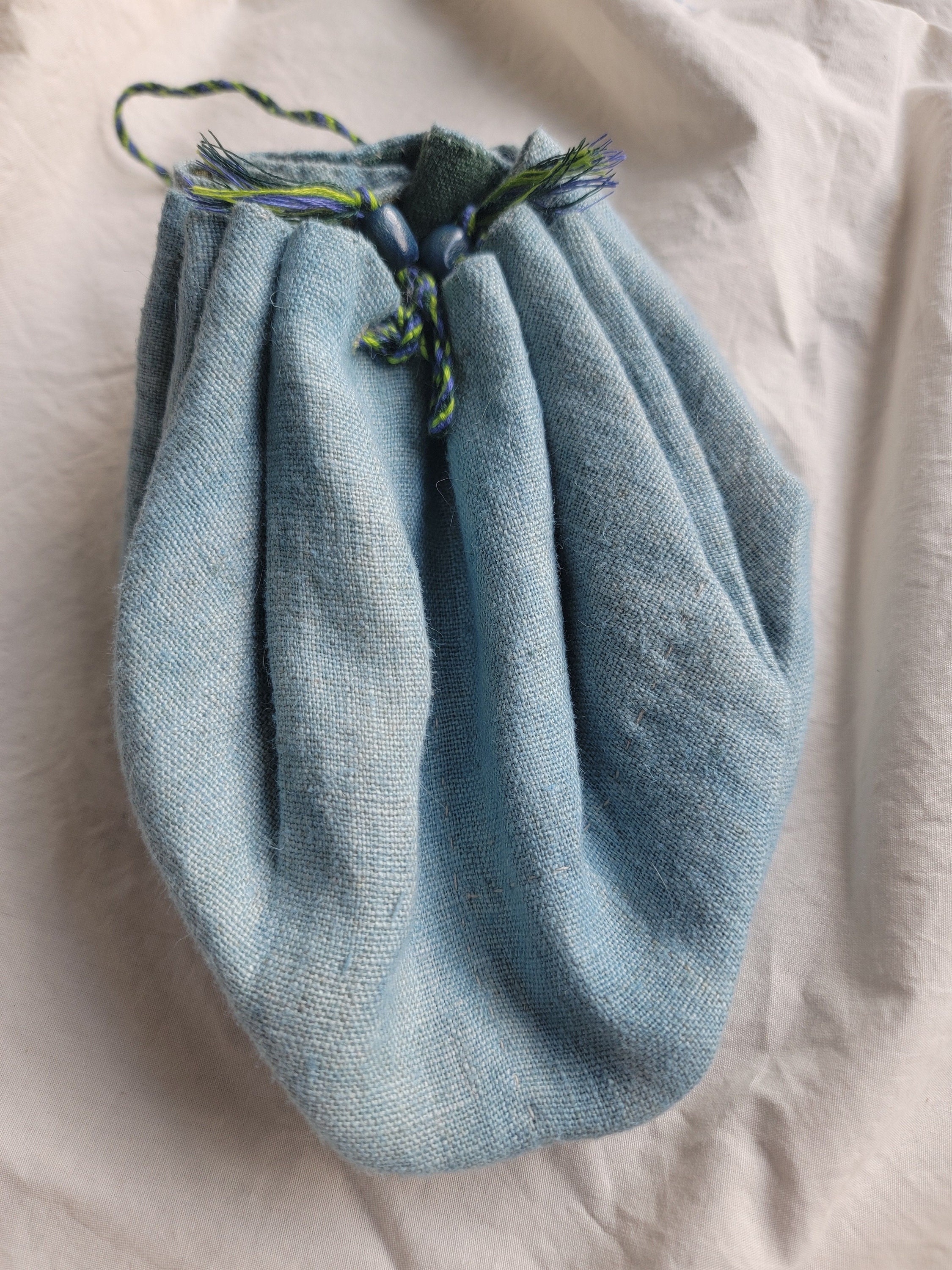 Linen Medieval Style Drawstring Bag, Circular Pouch for SCA, LARP ...