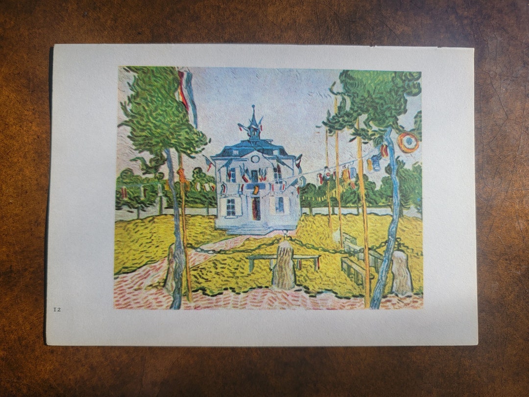 Mini 50's Vintage Van Gogh Book Plate Print, the Mairie at Auvers on ...