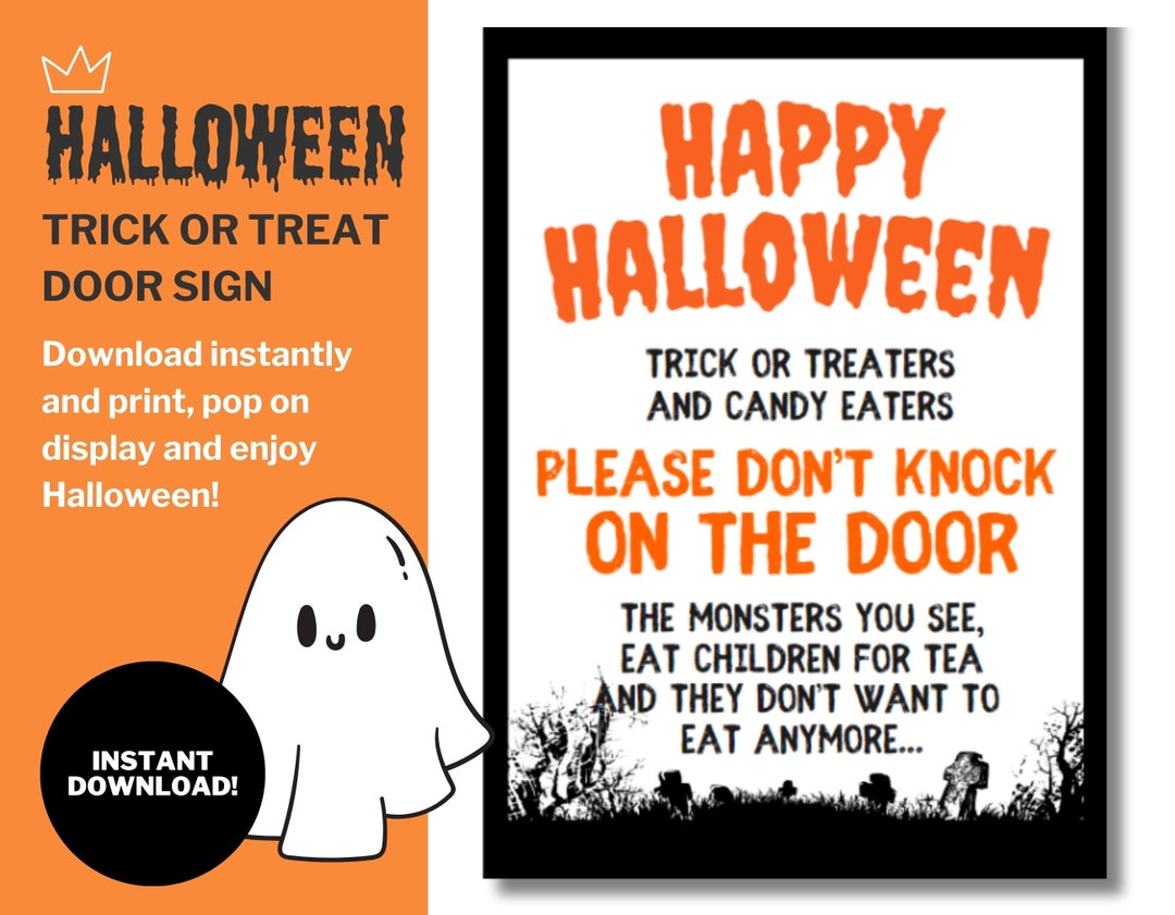 Halloween Trick or Treat Don't Knock Printable Door Sign - Etsy UK