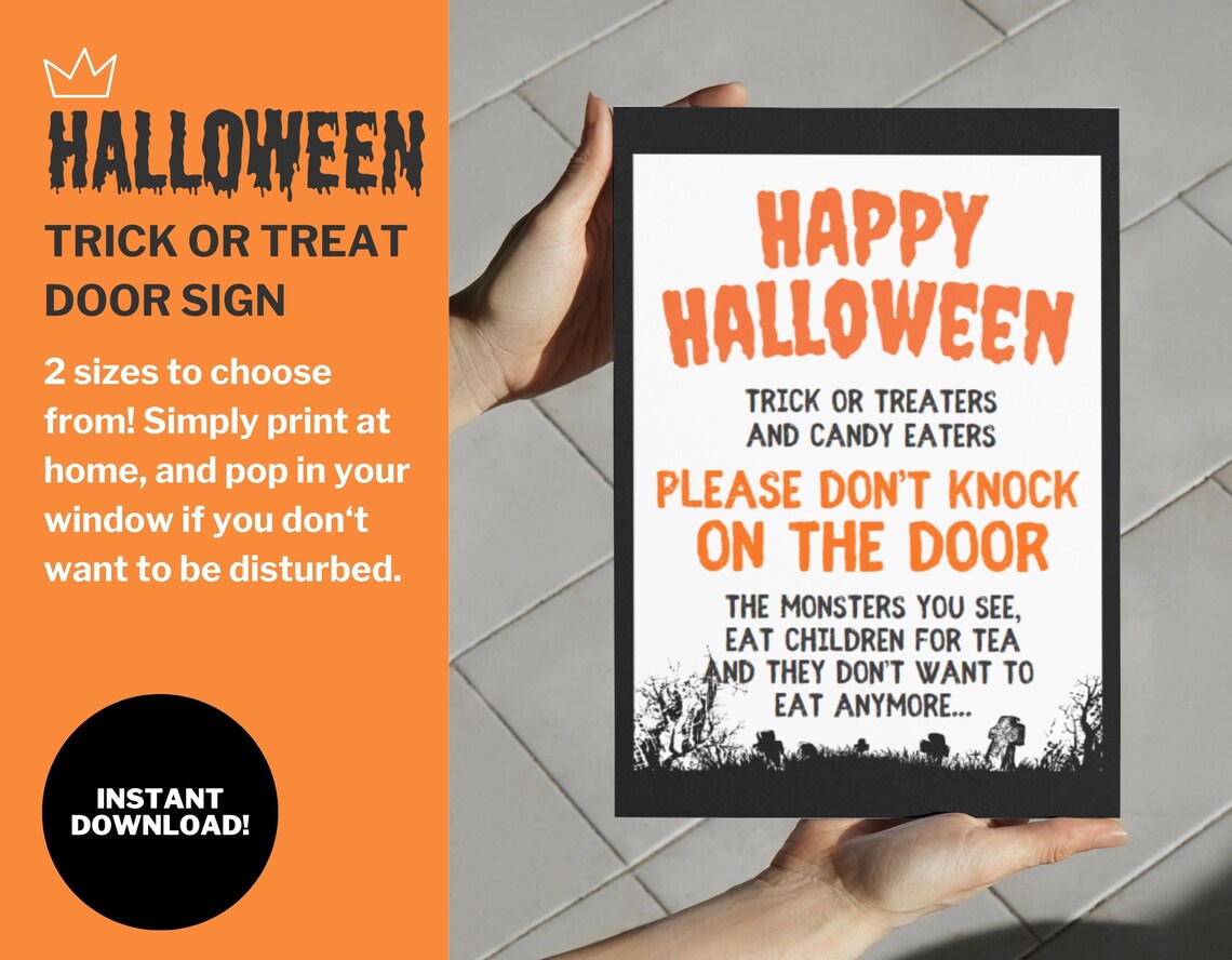 Halloween Trick or Treat Don't Knock - Printable Door Sign Hanger ...
