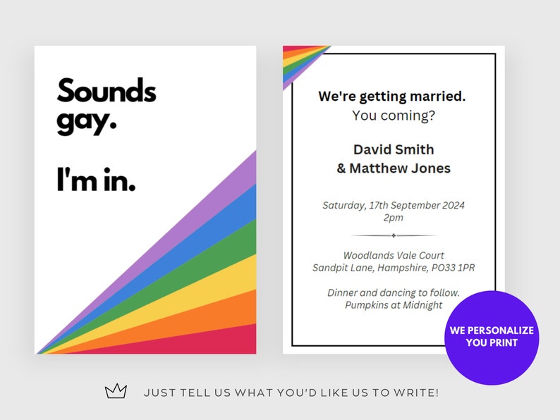 Personalized Gay Wedding Invitation Lgbtq Rainbow Wedding Invite Same